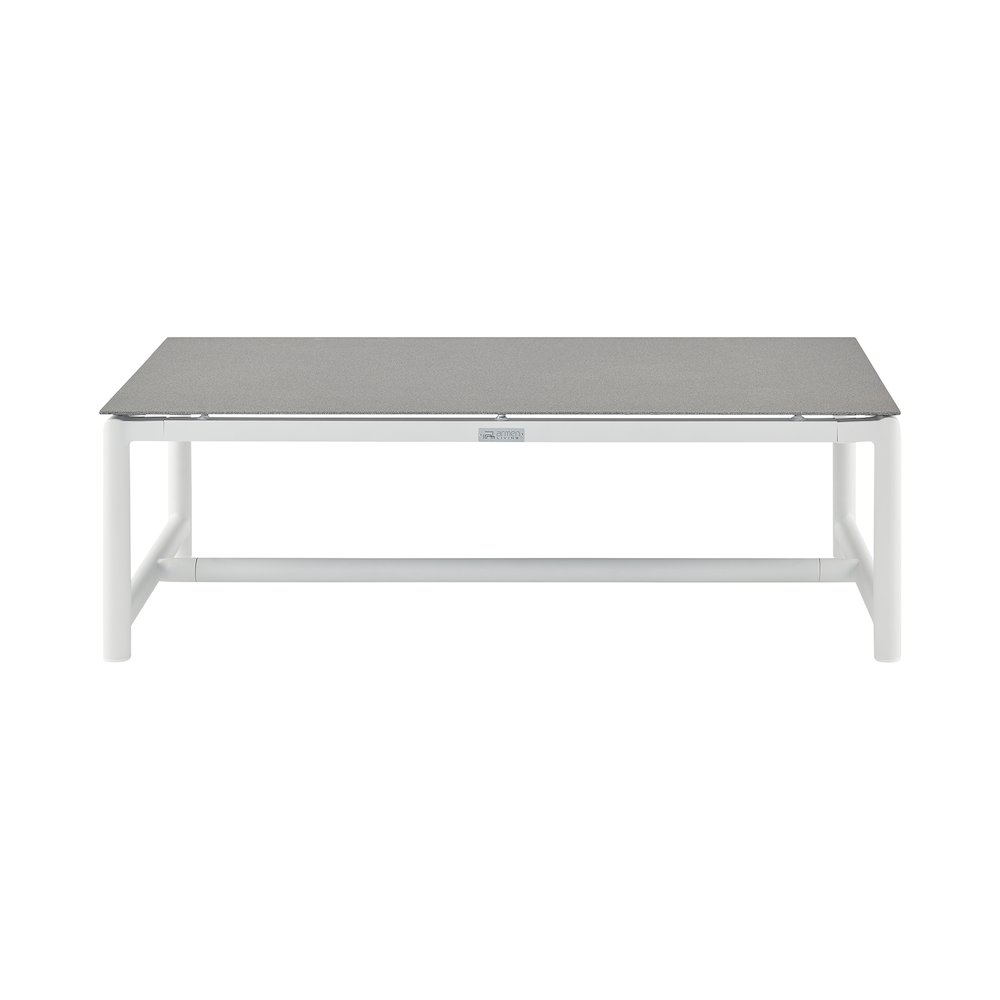 Crown Aluminum and Teak Wood Outdoor Coffee Table in White and Gray