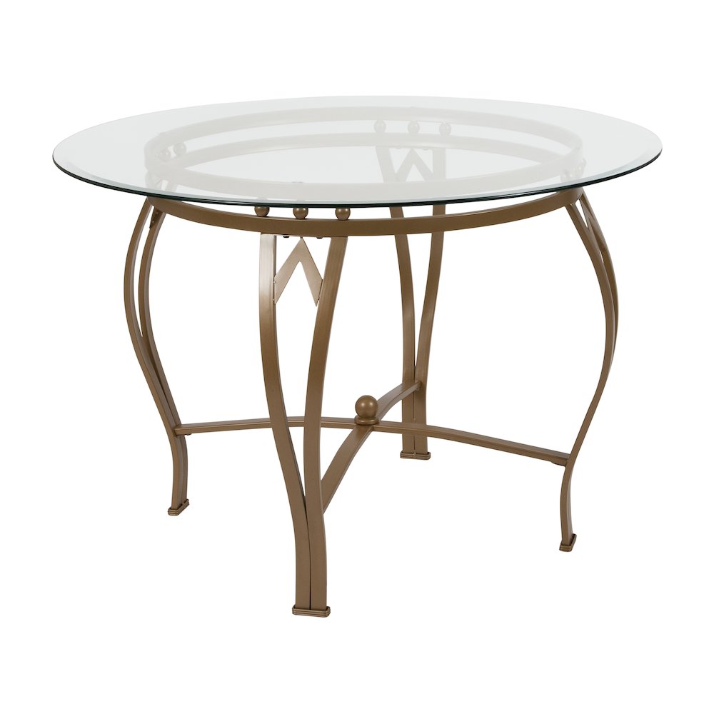 42'' Round Glass Dining Table with Bowed Out Matte Gold Metal Frame