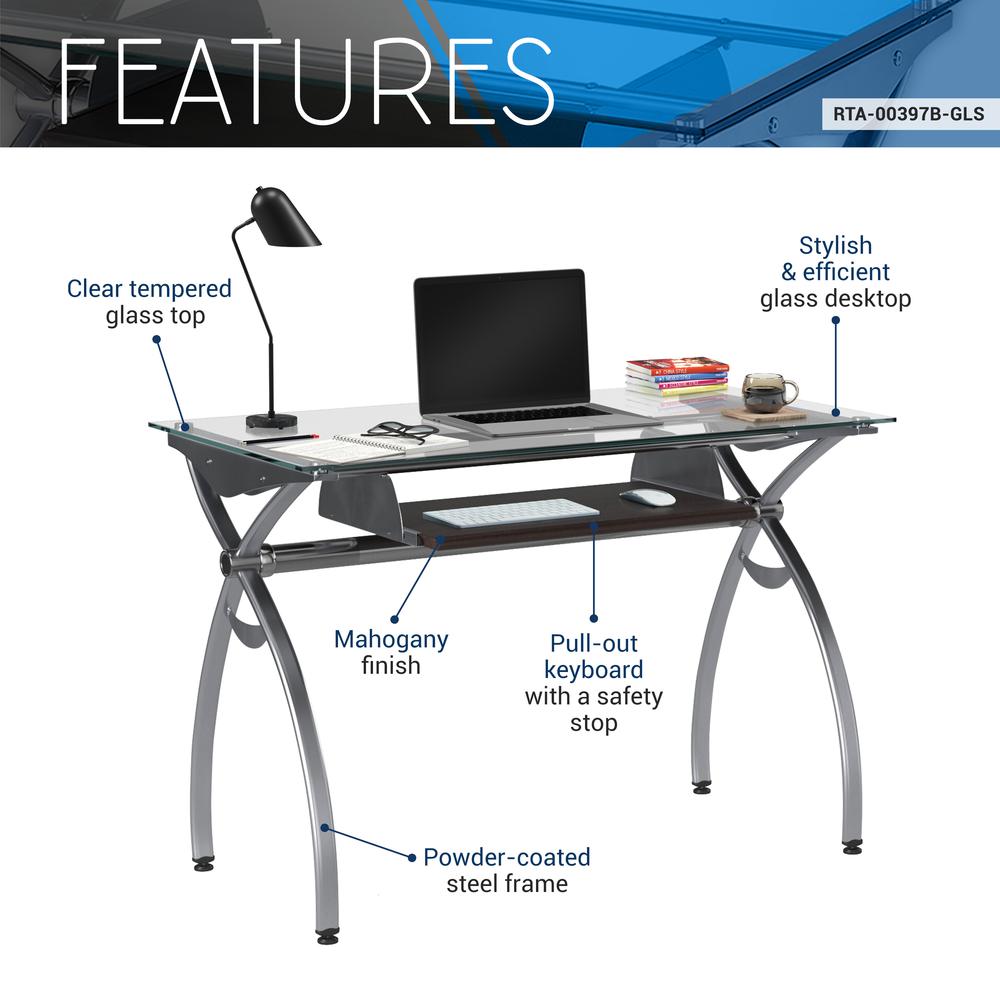 Contempo Clear Glass Top Computer Desk With Pull Out Keyboard Panel ...