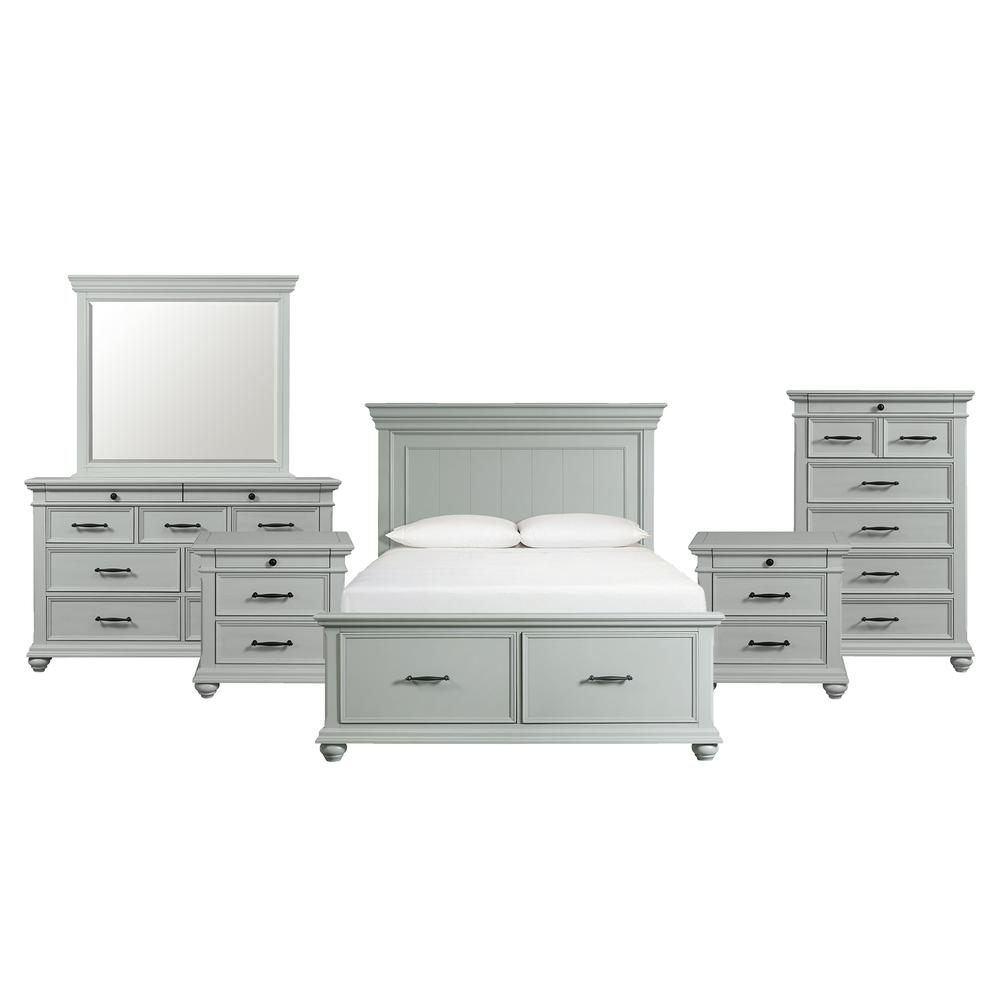 Brooks Queen Platform Storage 6PC Bedroom Set in Grey