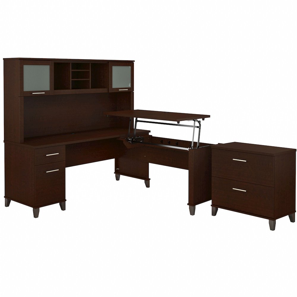 Somerset 72W 3 Position Sit to Stand L Shaped Desk with Hutch and File ...