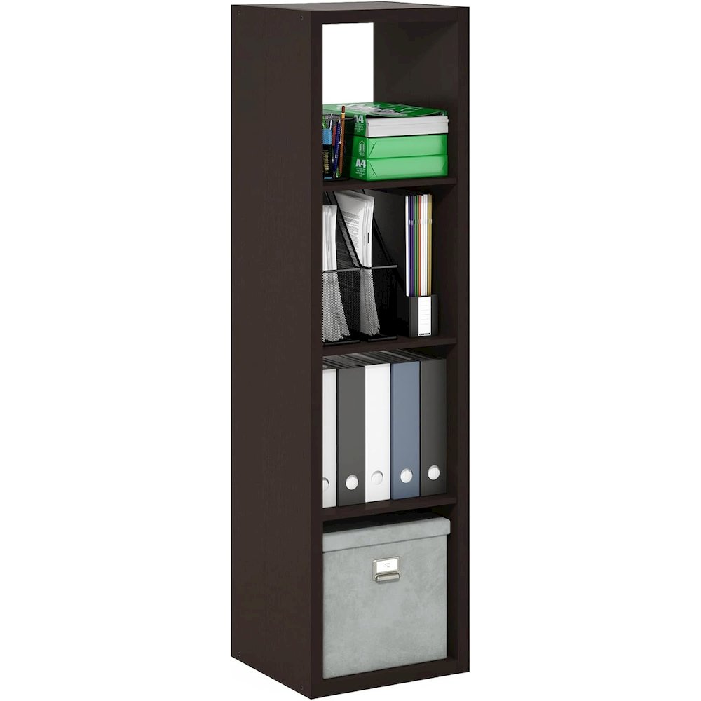 Black Wood 4 Cube Storage Organizer with Open Back Vertical Cube Storage