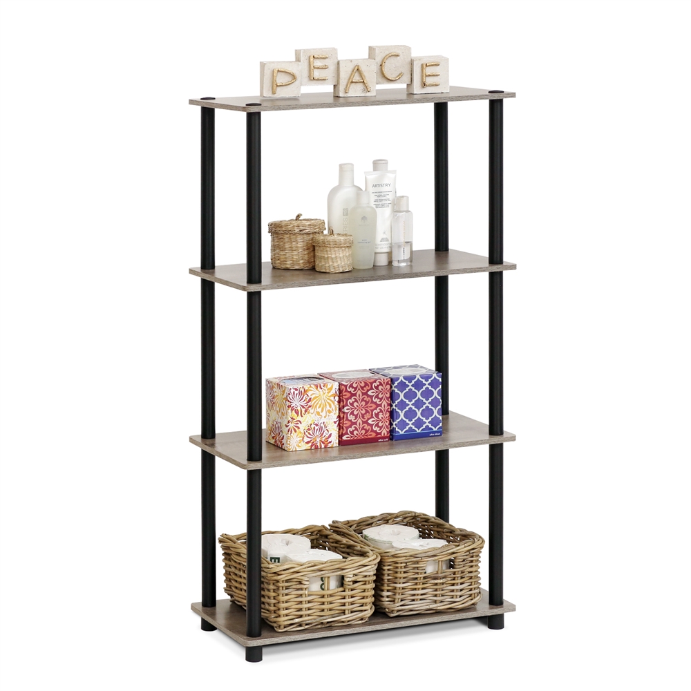 Turn-N-Tube 4-Tier Multipurpose Shelf Display Rack, French Oak Grey/Black
