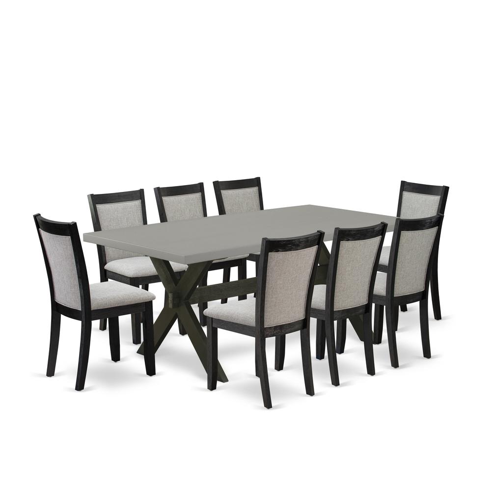 East West Furniture 9 Piece Modern Dining Set - Cement Top Mid Century ...