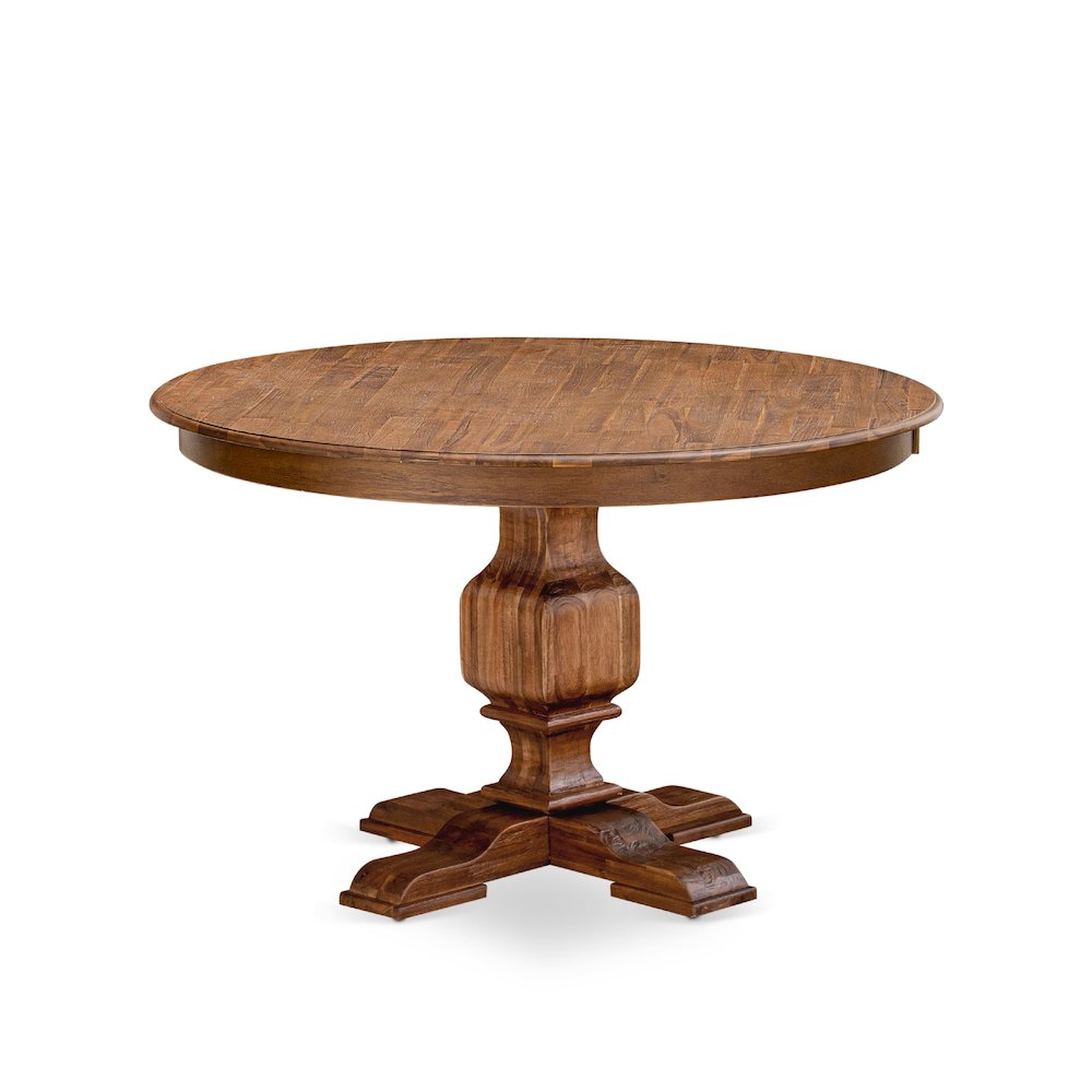 East West Furniture FERRIS Round Dining Table with Pedestal, Rustic Rubberwood Table in ...
