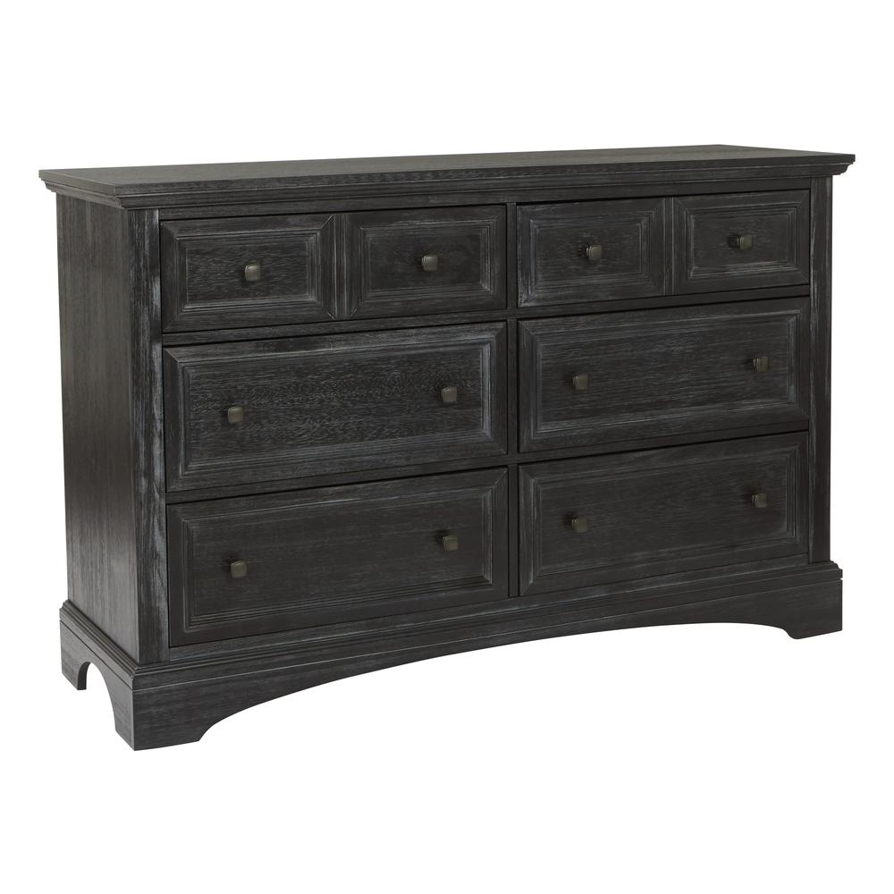 Farmhouse Basics 6 Drawer Dresser 2/CTN in Rustic Black Finish, BP-4200 ...