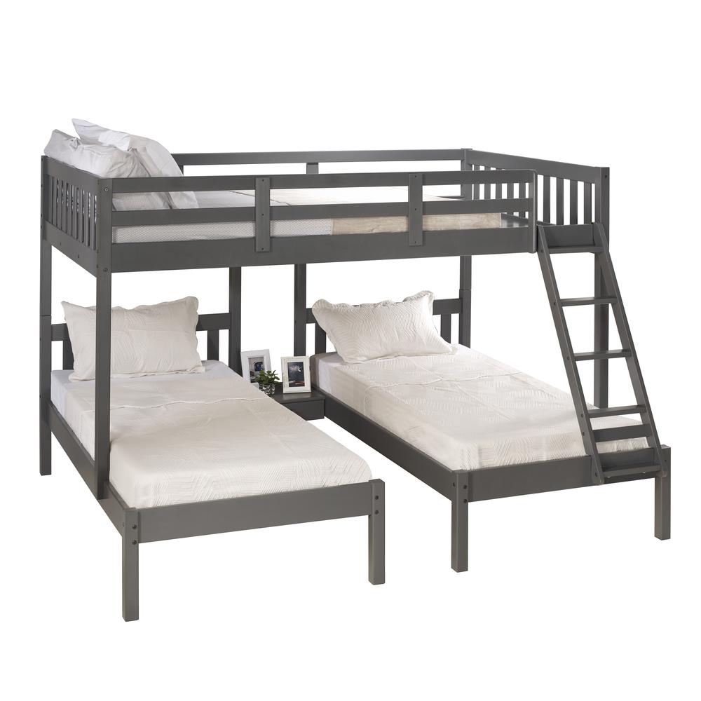 Full Over Double Twin Bed Loft Bunk In Dark Grey Finish