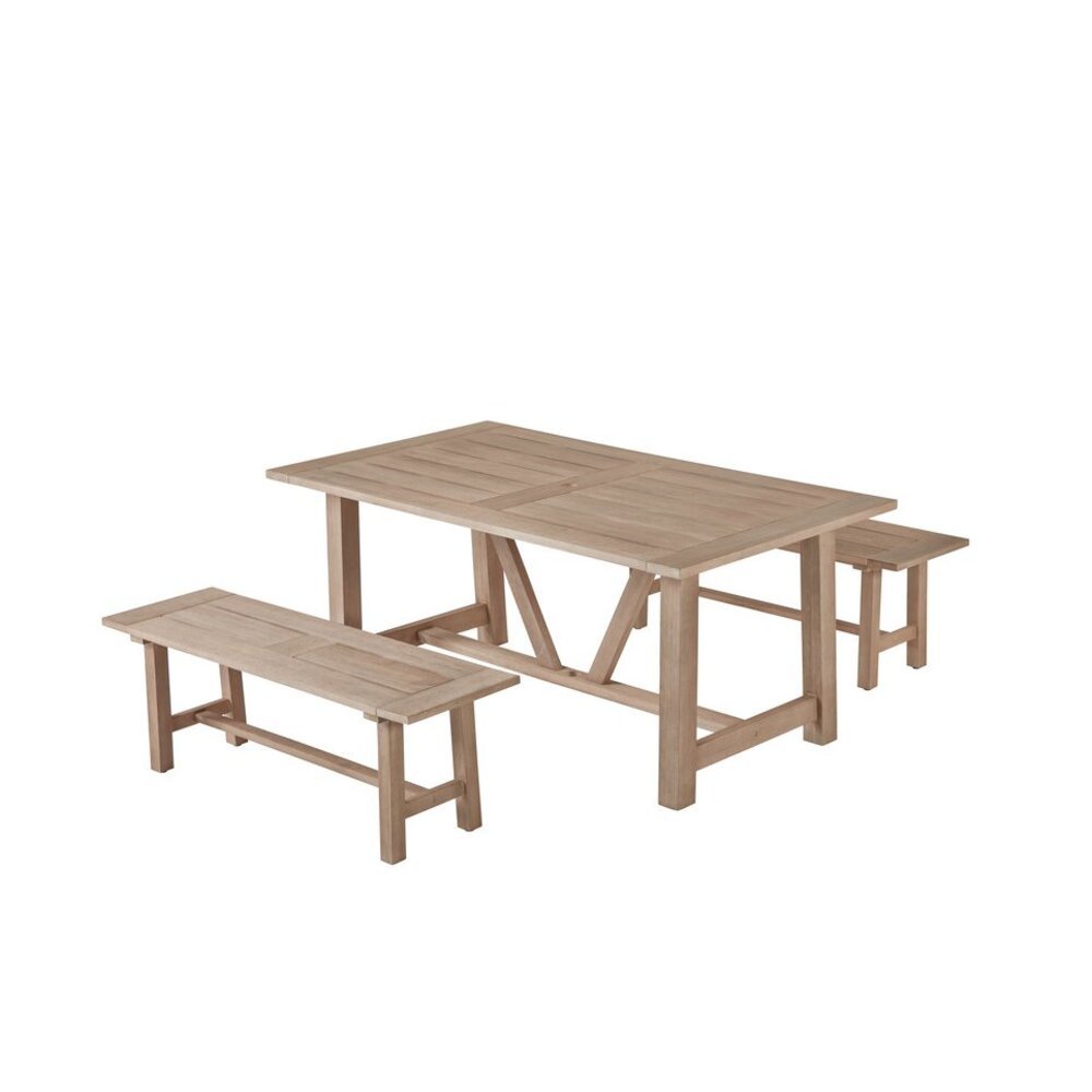Rustic Light Oak Outdoor Dining Set - Acacia Wooden Table with 2 Wood ...