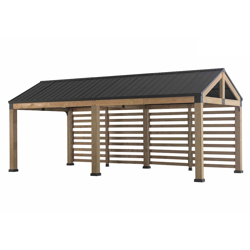 Newville 10.1 ft. x 21.6 ft. FSC Wood Carport with Privacy Wall