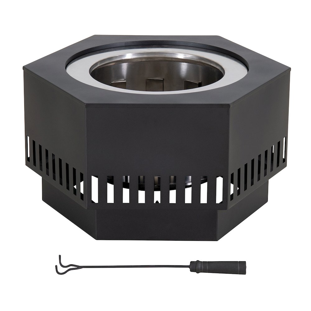 Lawrence 28. Black Steel Wood Burning Outdoor Smokeless Fire Pit with ...