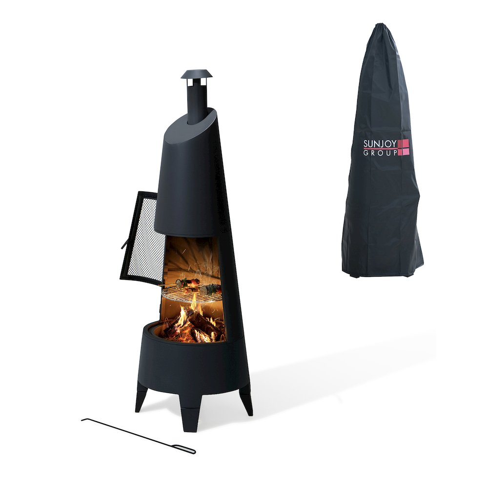 57 in. 2-in-1 Metal Outdoor Chiminea Fire Pit & Fireplace, Removable ...
