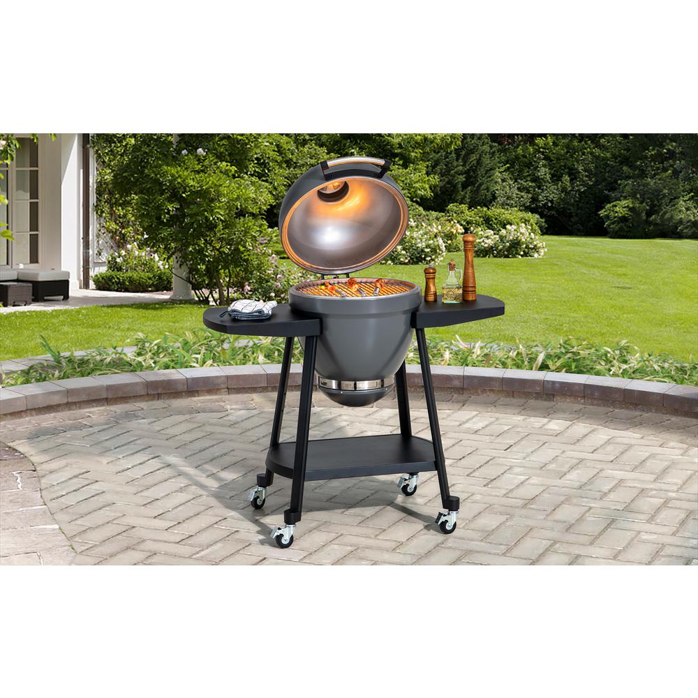 Sunjoy 20IN Egg-shaped Grill with Pizza Plate, Grey