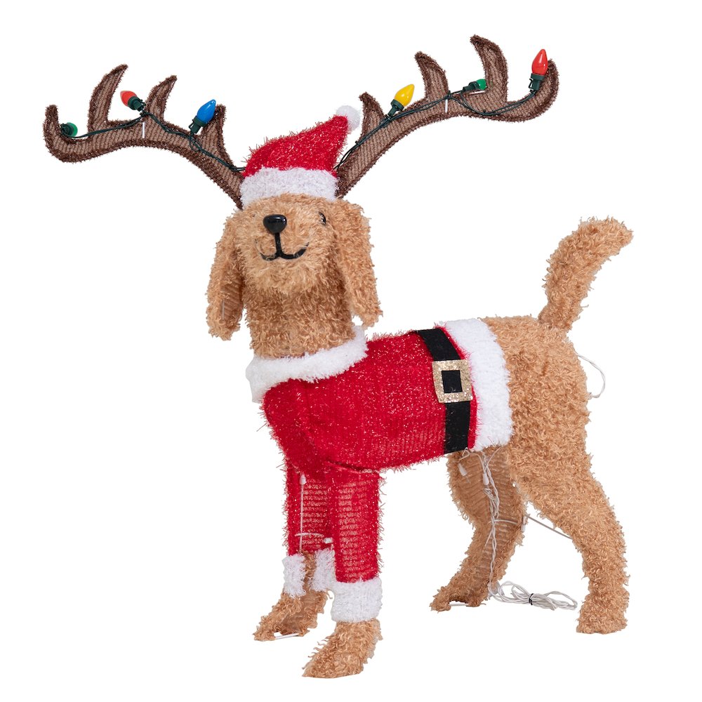 Sunjoy 34" LED Lighted Fabric Dog Holiday Outdoor Christmas Decoration