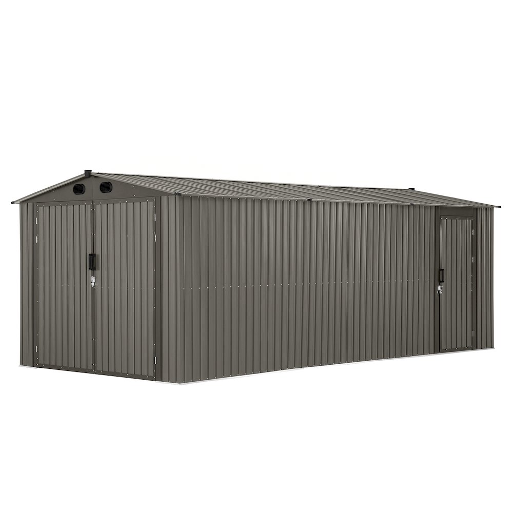 Sunjoy 10 ft. x 20 ft. Outdoor Storage Shed, Carport, Light Grey
