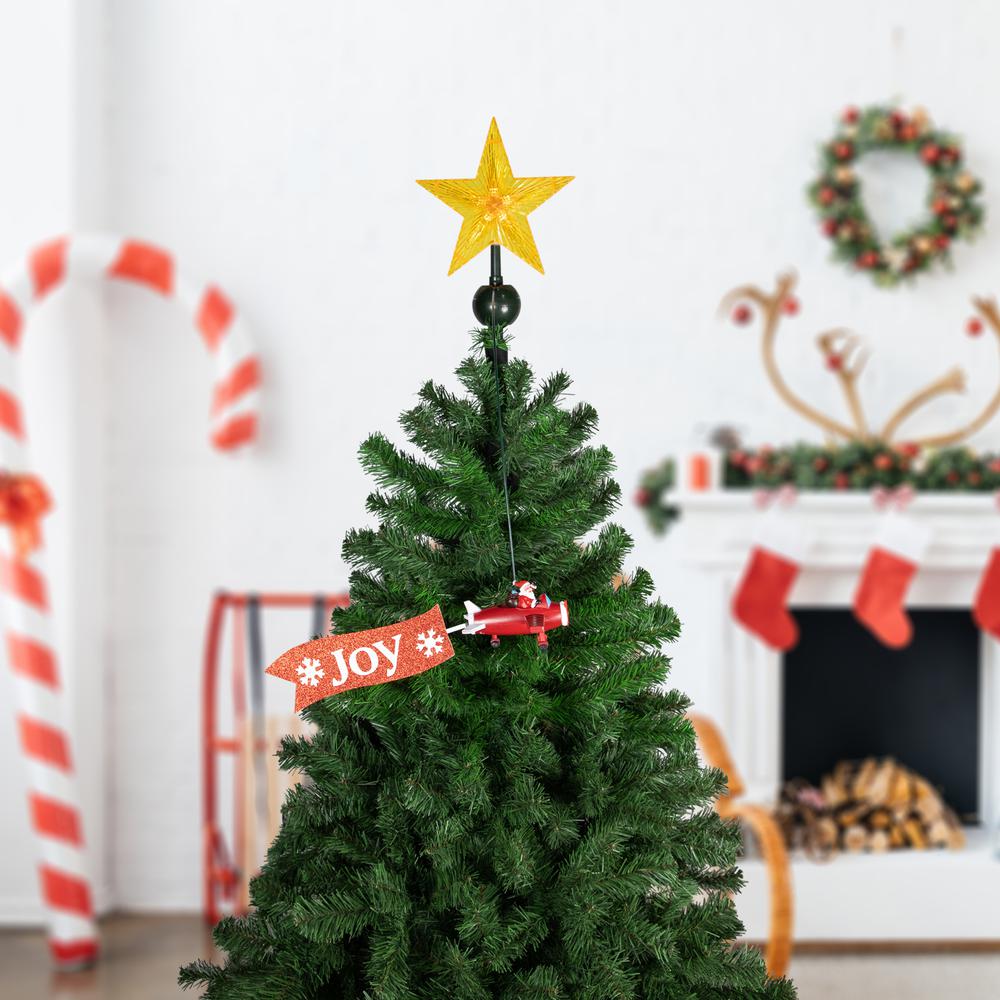 21" Animated Santa Plane with LED Lighted Christmas Star Tree Topper