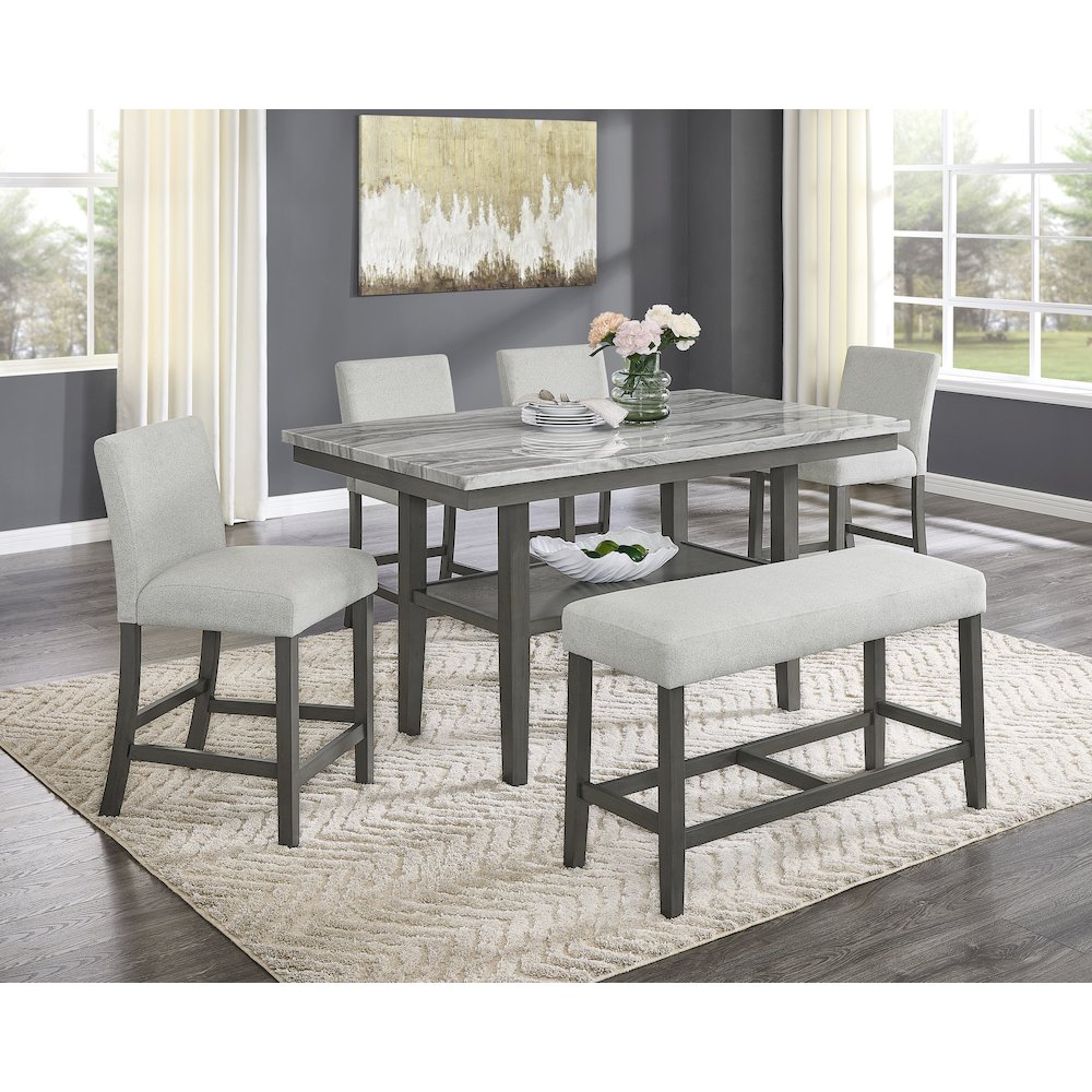 Selena 6-Piece 60" Rectangular Gray Faux Marble Counter Height Dining Set