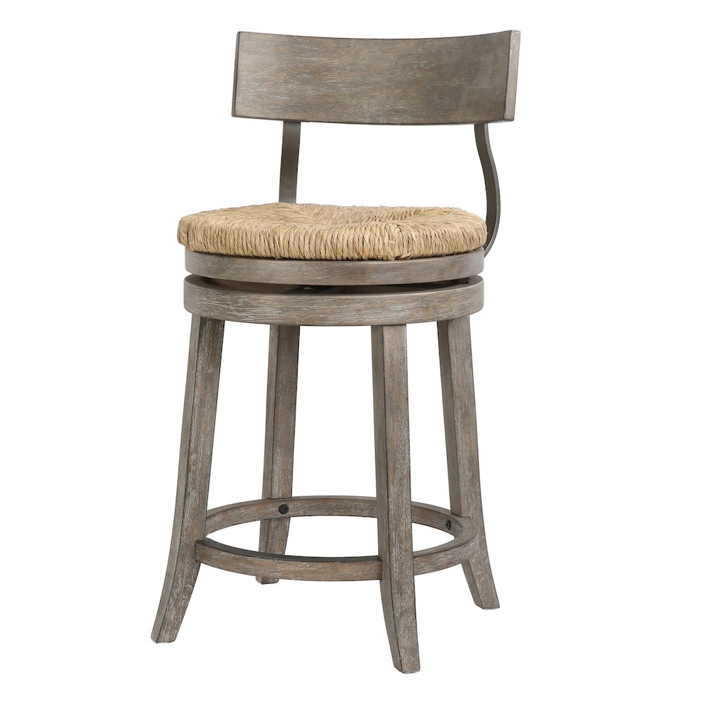 26" Wood Counter-Height Bar Stool with Natural Seagrass Seat, Reclaimed ...