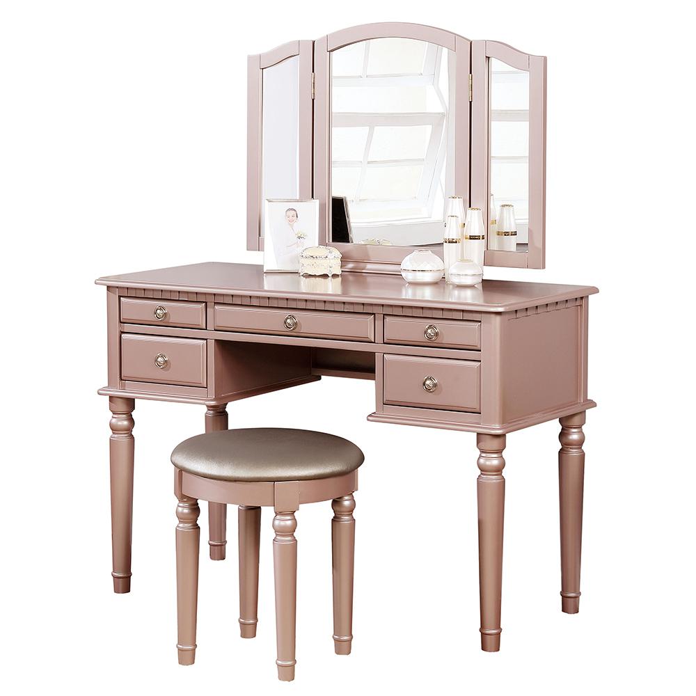 Poundex Wooden Makeup Vanity Set Desk, Mirror and Stool - Rose Gold, 43 ...