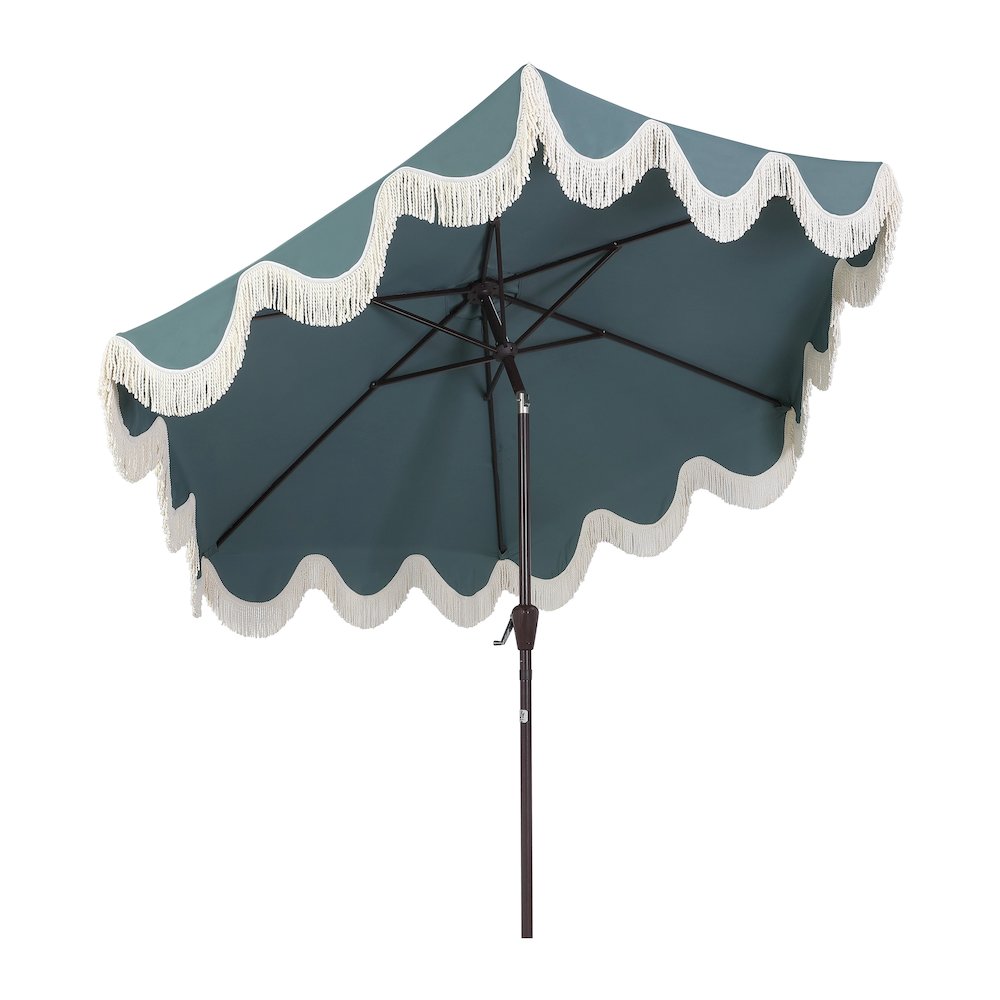 Cottage Tassel Market Patio Umbrella with Auto-Tilt, Crank, Wind Vent