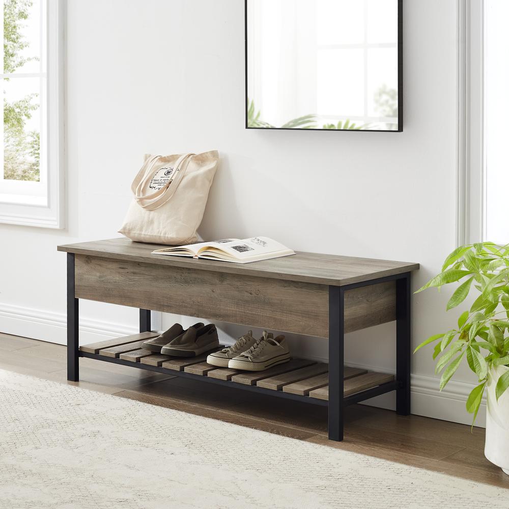 48" Open-Top Storage Bench with Shoe Shelf - Gray Wash