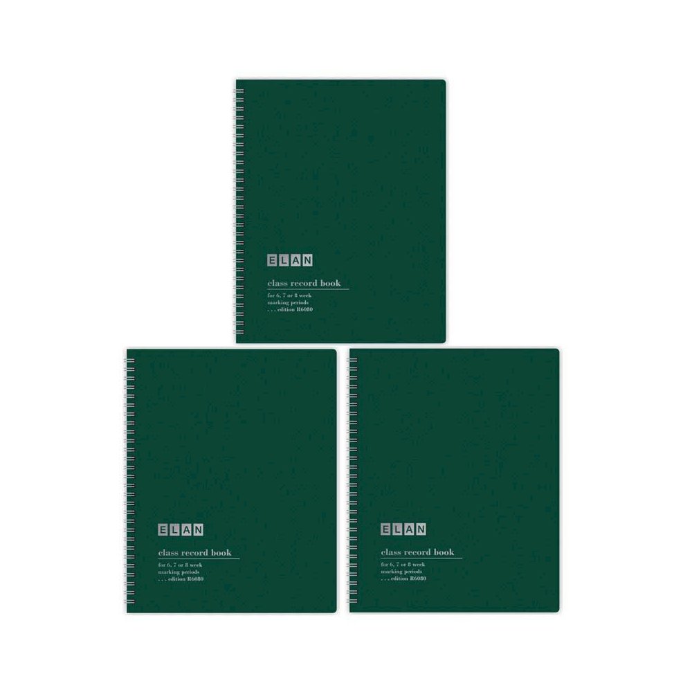 Class Record Book, Grades for 6-8 Weeks, 36 Student Names, Pack of 3