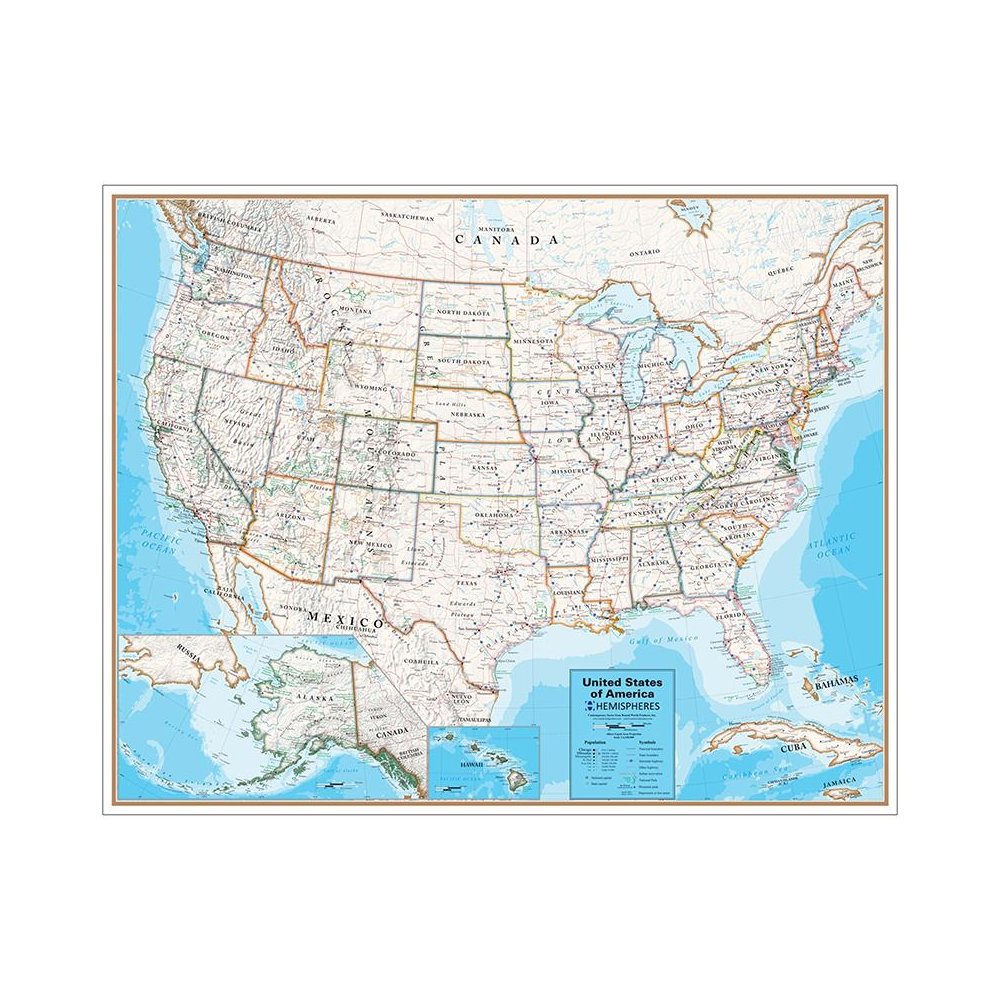 Contemporary Laminated Wall Map, United States