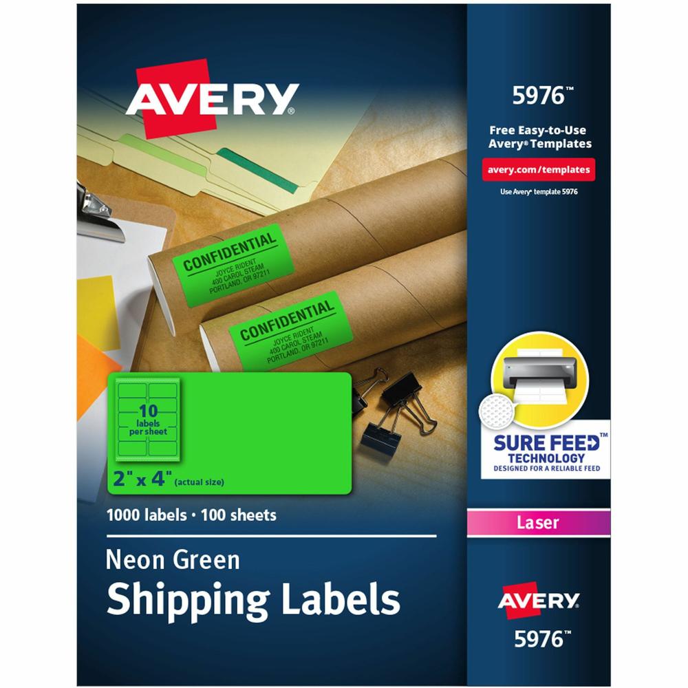 Avery® 2"x 4" Neon Shipping Labels with Sure Feed, 1,000 Labels (5976 ...