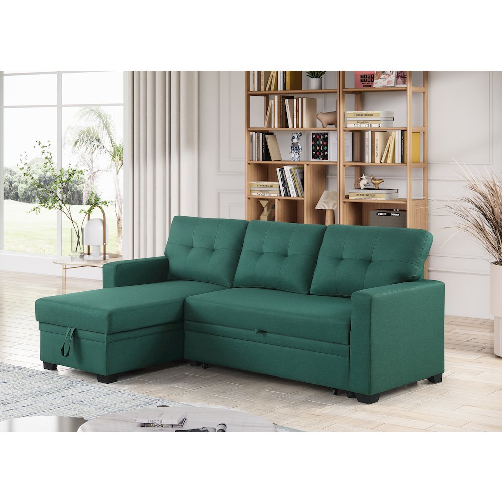 Devion Furniture Polyester Fabric Reversible Sleeper Sectional Sofa Green