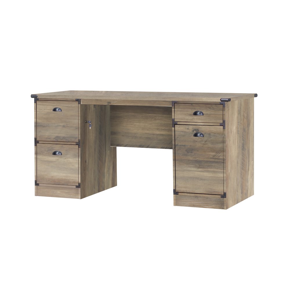 Contemporary Rectangle Executive Desk in Rustic Oak