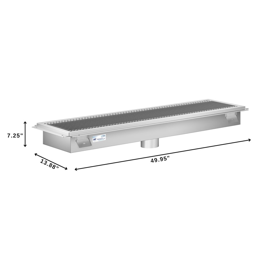 12" x 48" Stainless Steel Floor Trough Drain, 14-Gauge
